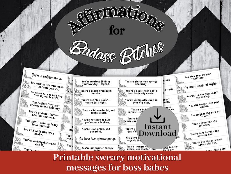 Sweary Affirmations for Badass Women, Printable Positive Motivational ...