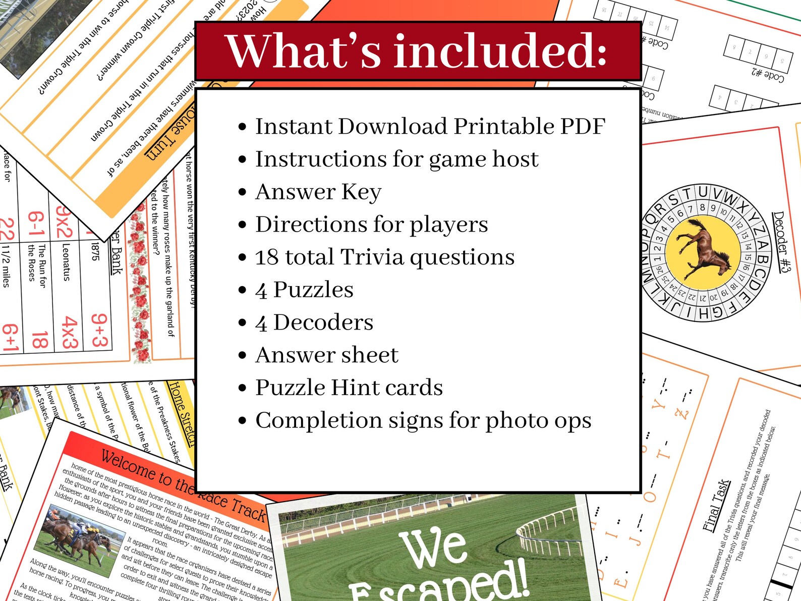 Horse Racing Trivia Game, Horse Race Trivia Escape Room Game for Adults ...