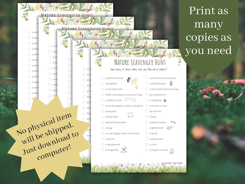 Nature Scavenger Hunt, Printable Outdoor Scavenger Hunt for Kids Tweens ...