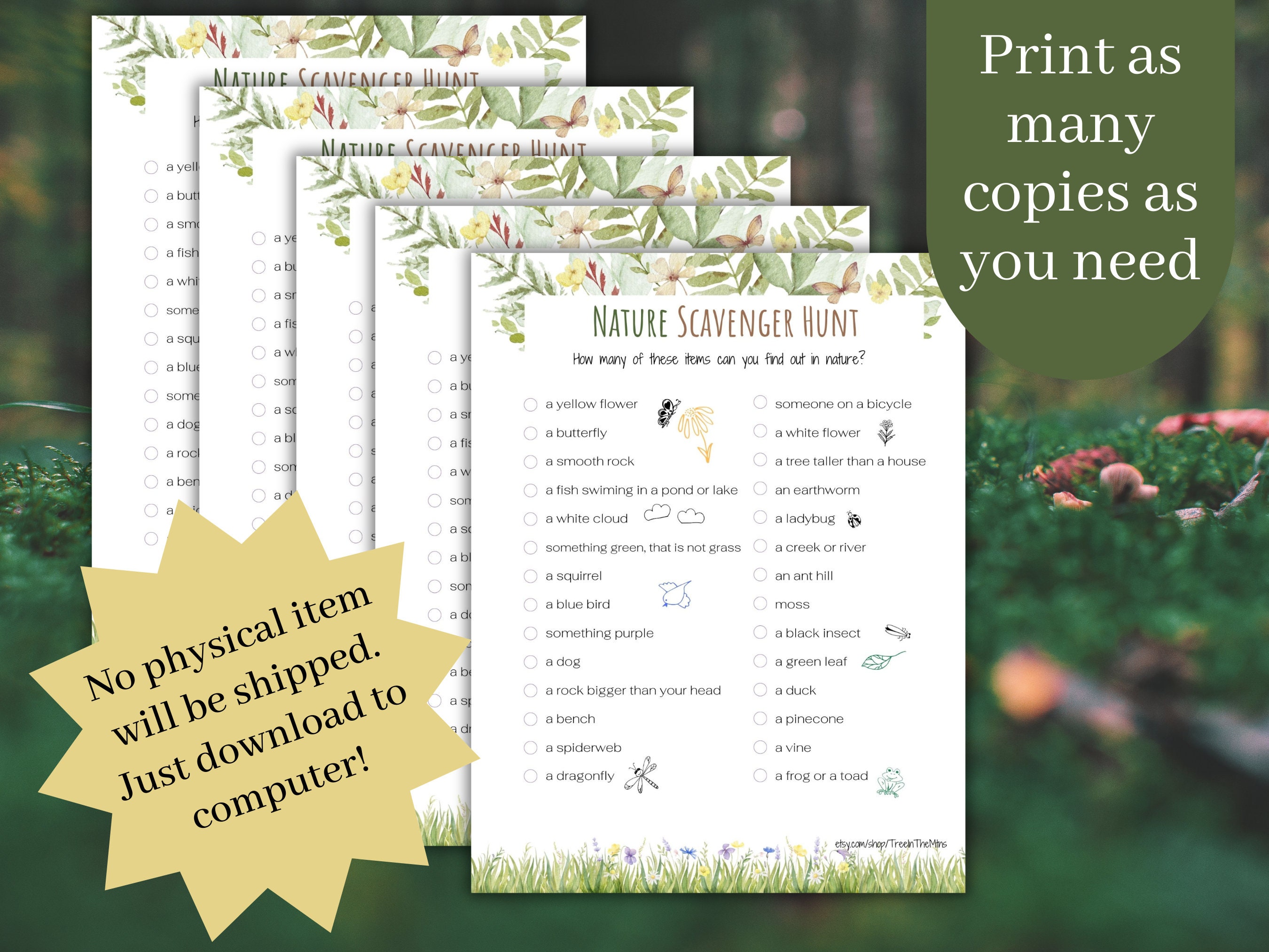 Nature Scavenger Hunt, Printable Outdoor Scavenger Hunt for Kids Tweens ...