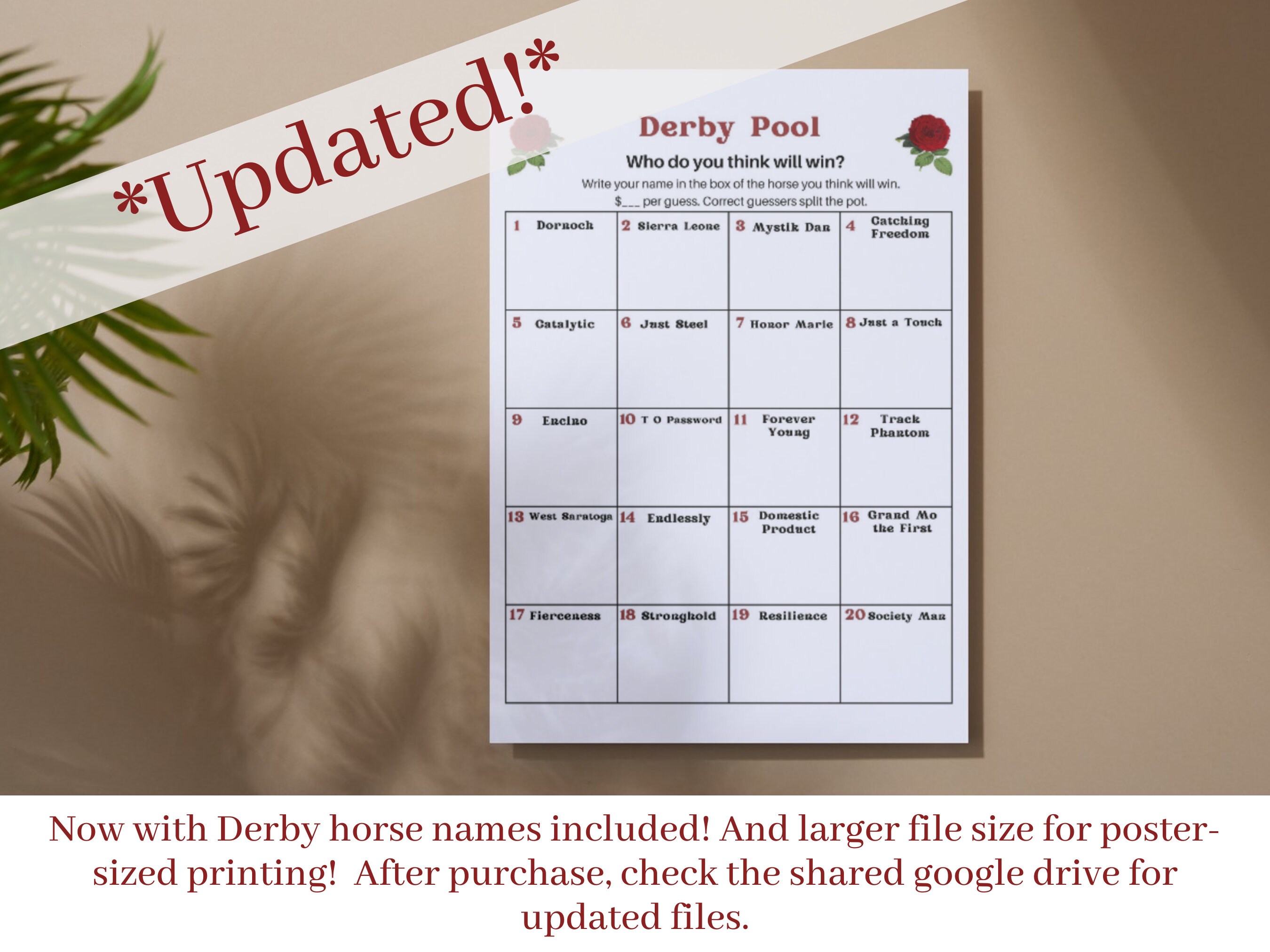 Derby Party Betting Game, Kentucky Horse Derby Pool, Printable Betting ...