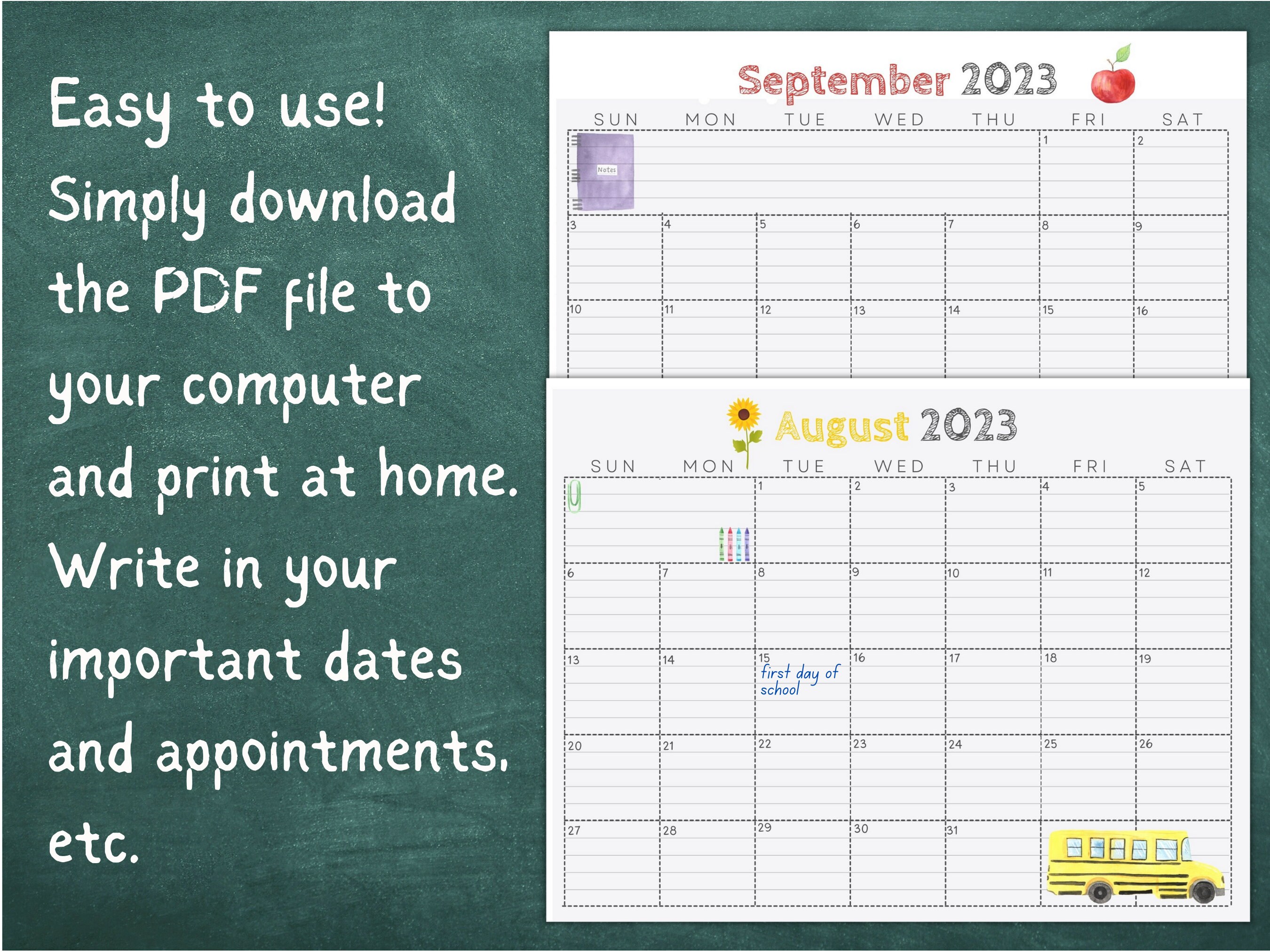 School Year Calendar 2023-2024 Printable Monthly Fridge - Etsy Hong Kong