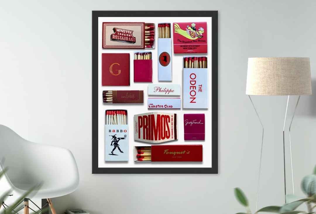 Framed Matchbook Print red With black Frame Size Small 12x16 - Etsy