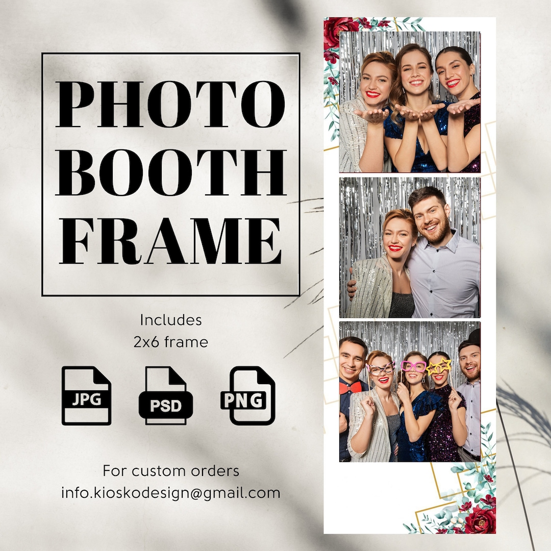Red Roses Wedding Photo Booth Template Frame - Etsy