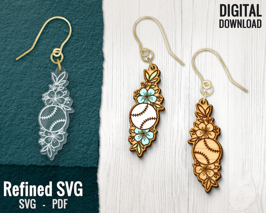 Baseball With Flowers Earring SVG, Baseball Floral Earrings Files ...