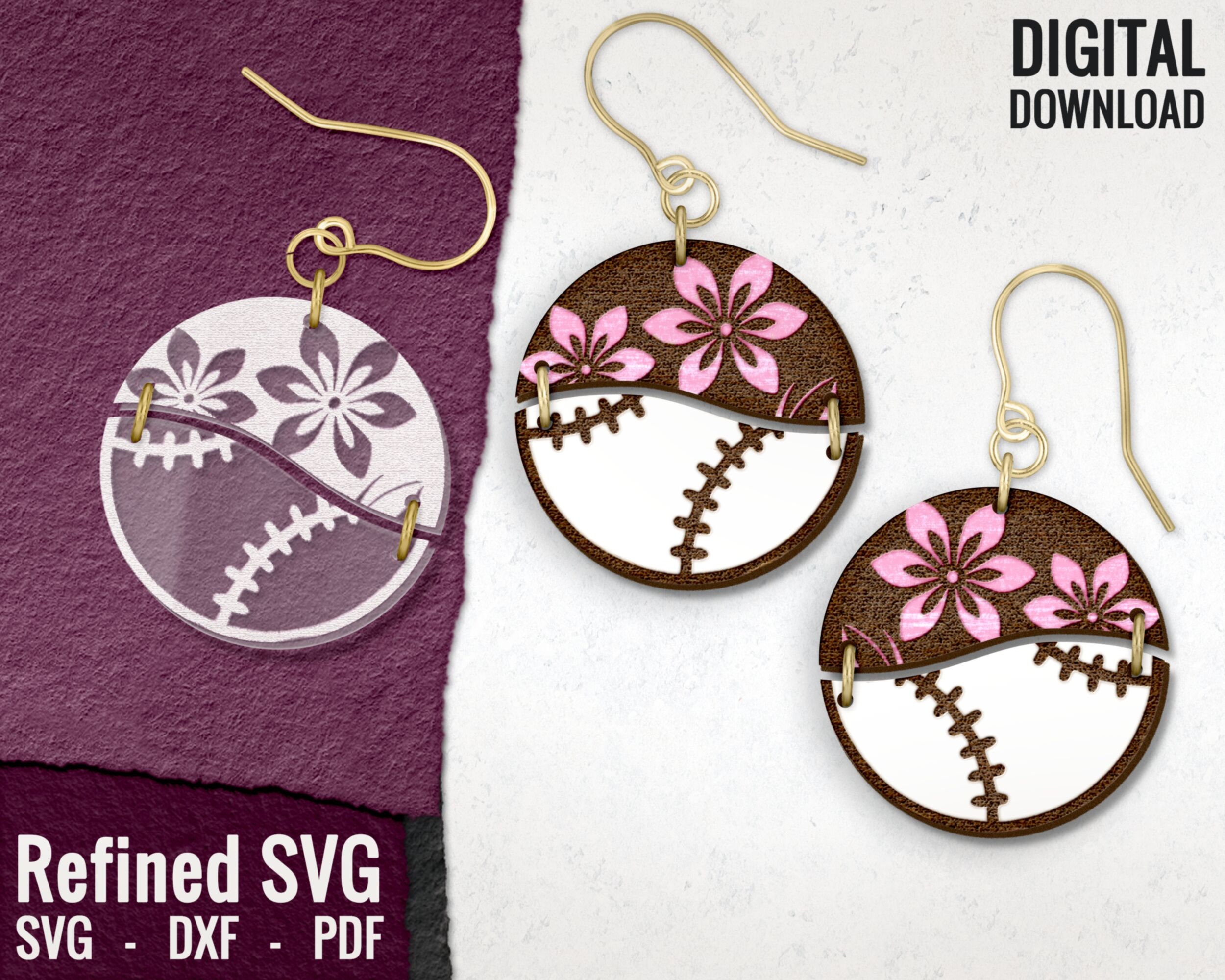 Baseball Flower Earring SVG Baseball Flower Earrings Files - Etsy