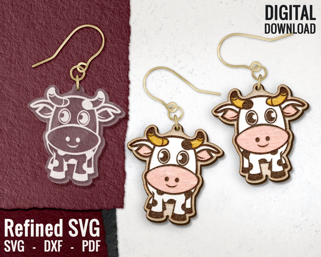 Cute Cow Earring SVG, Cow Laser Cut File, Cow Laser Earring File, Cow ...