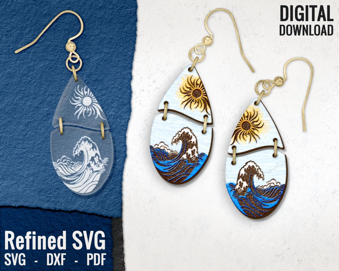 Wave and Sun Earring SVG: Beach Laser Engraved File (digital Download ...