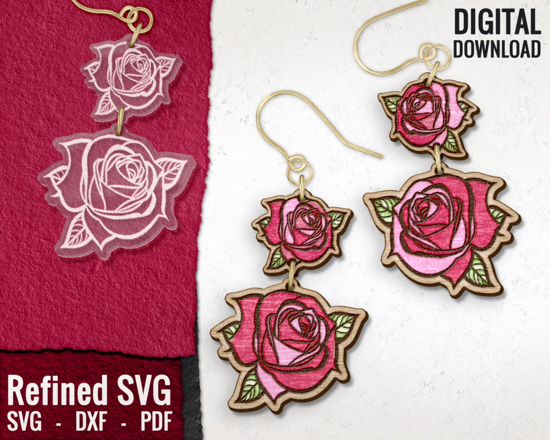 Roses Earring SVG, Rose Dangle Laser Engraved File, Love Wood Earring SVG, Digital Cut File ...