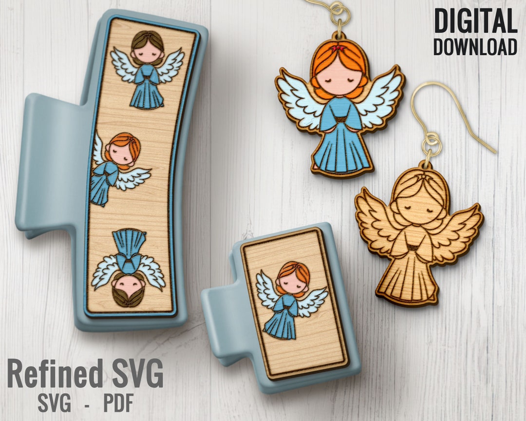 Angel Hair Clips + Matching Earring SVG File Set, Christmas 2 Hair Clip ...