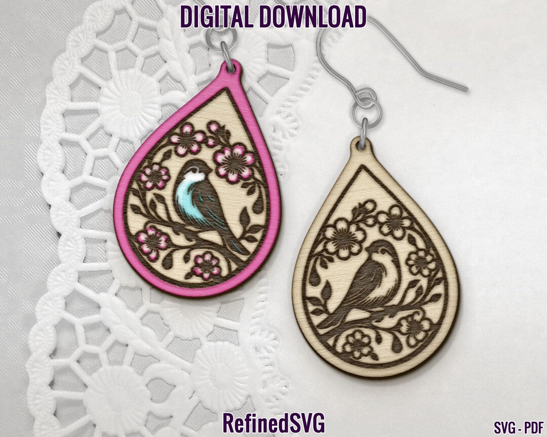 Bird Earring SVG: Spring Blossom Cut File (digital Download) - Etsy