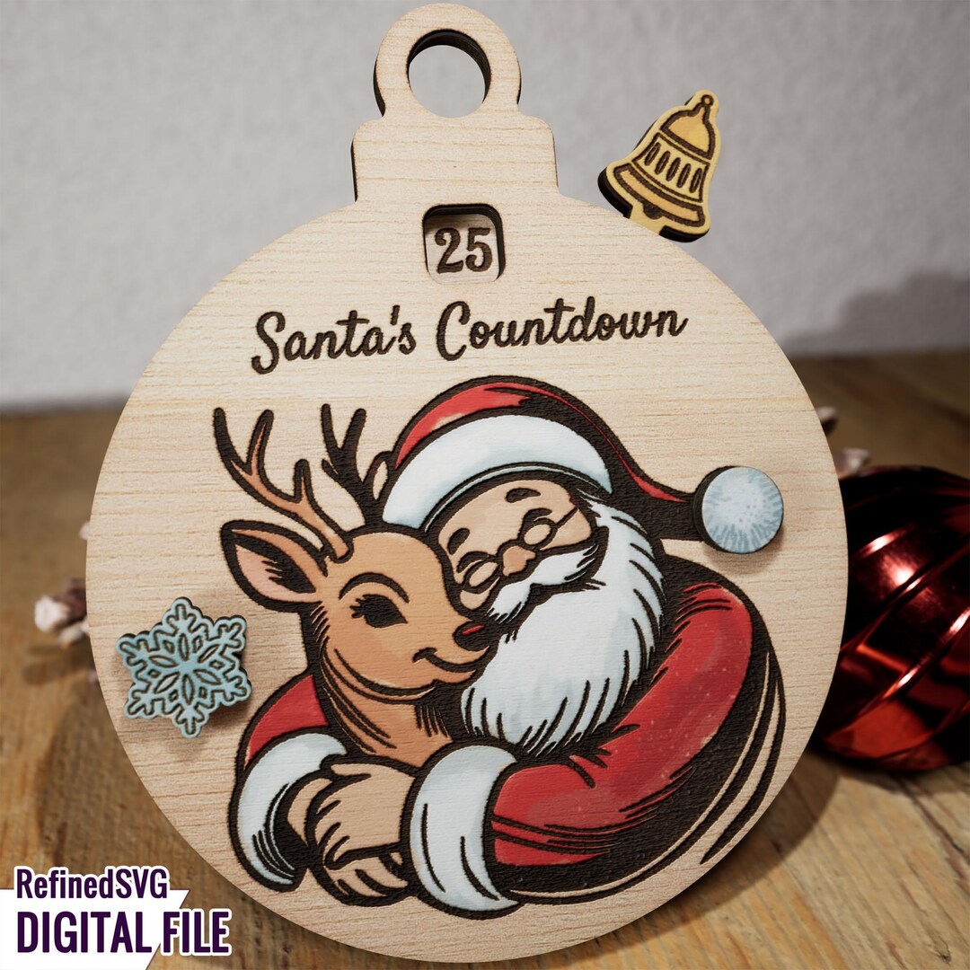 Santa & Reindeer Christmas Countdown SVG: Laser Cut Advent Calendar ...