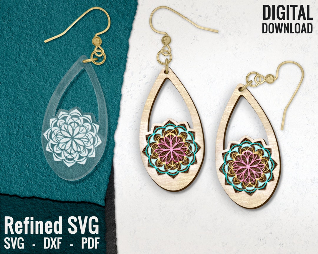 Mandala Tear Drop Earring SVG, Mandala Laser Earring File, Teardrop ...