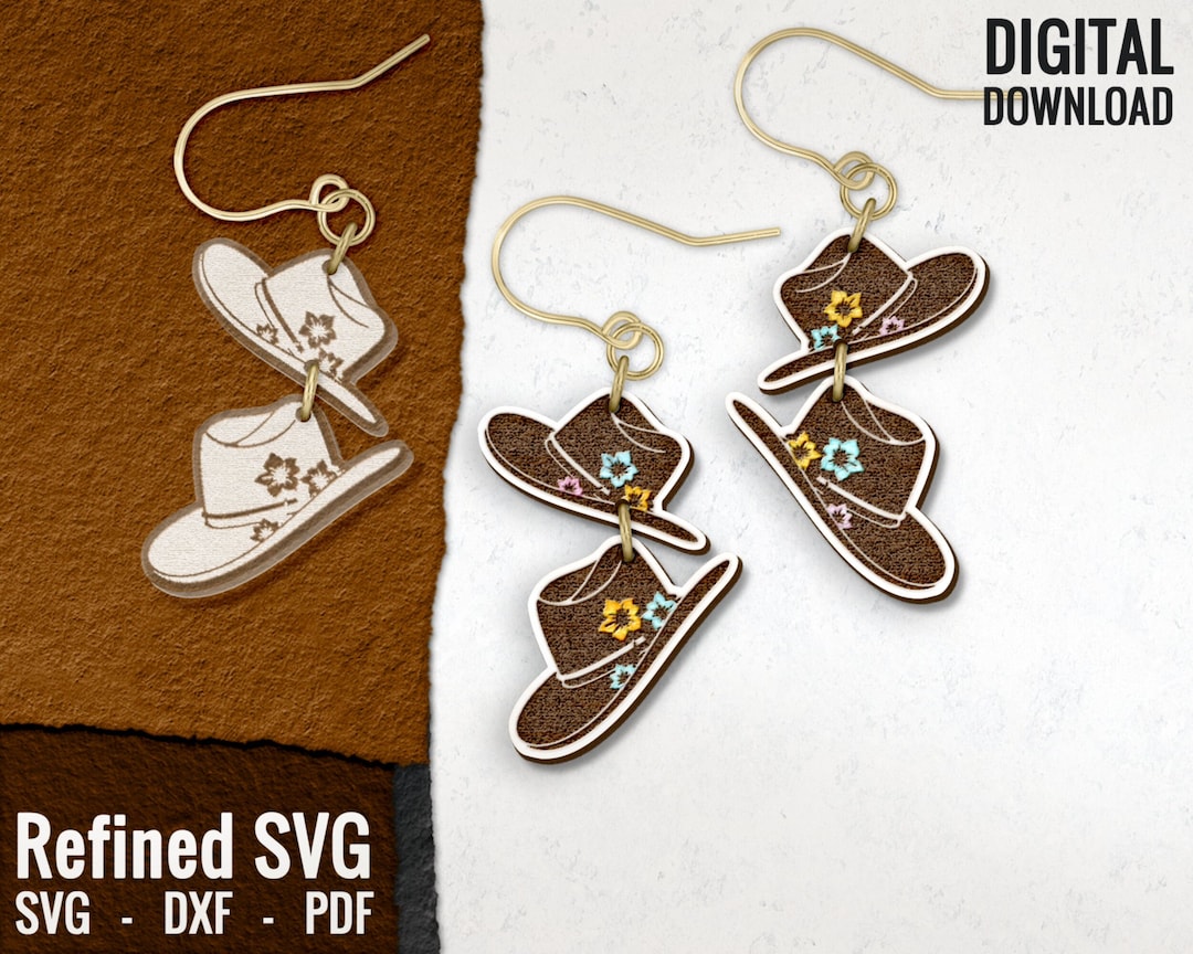 Western Hat With Flowers Earring SVG, Hat Laser Earring File, Hat Wood ...