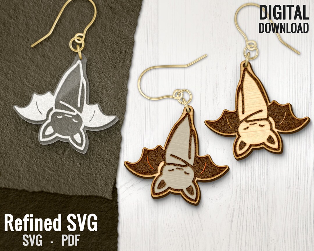 Bat Hanging Earrings SVG, Bat Laser Earring File, Bat Wood Earring SVG ...