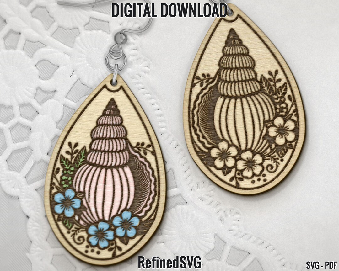 Seashell Earring SVG Laser Cut File | Ocean Dangle Earrings Vector ...
