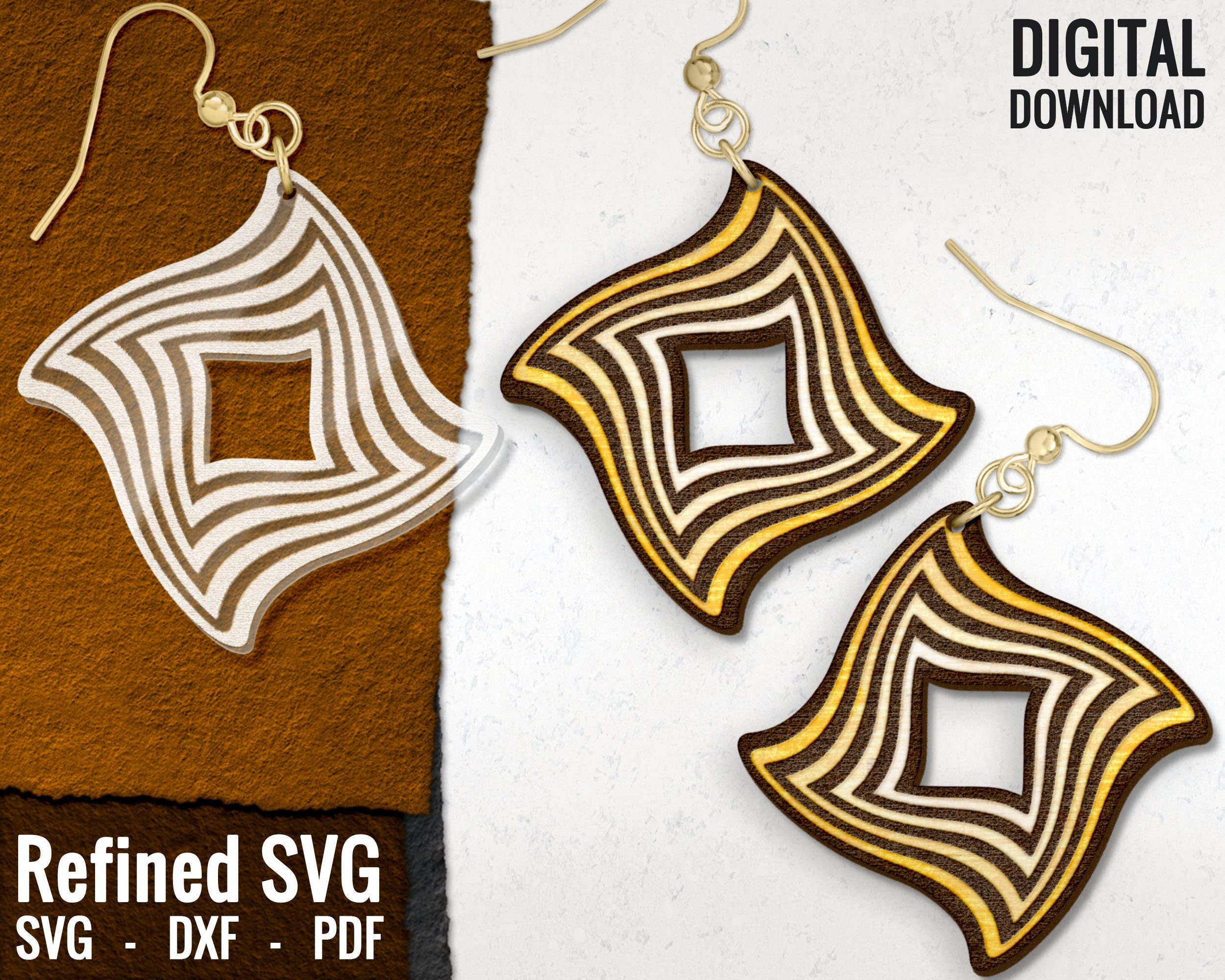 Boho Earring SVG Wood Earring SVG Modern Laser Earring File - Etsy