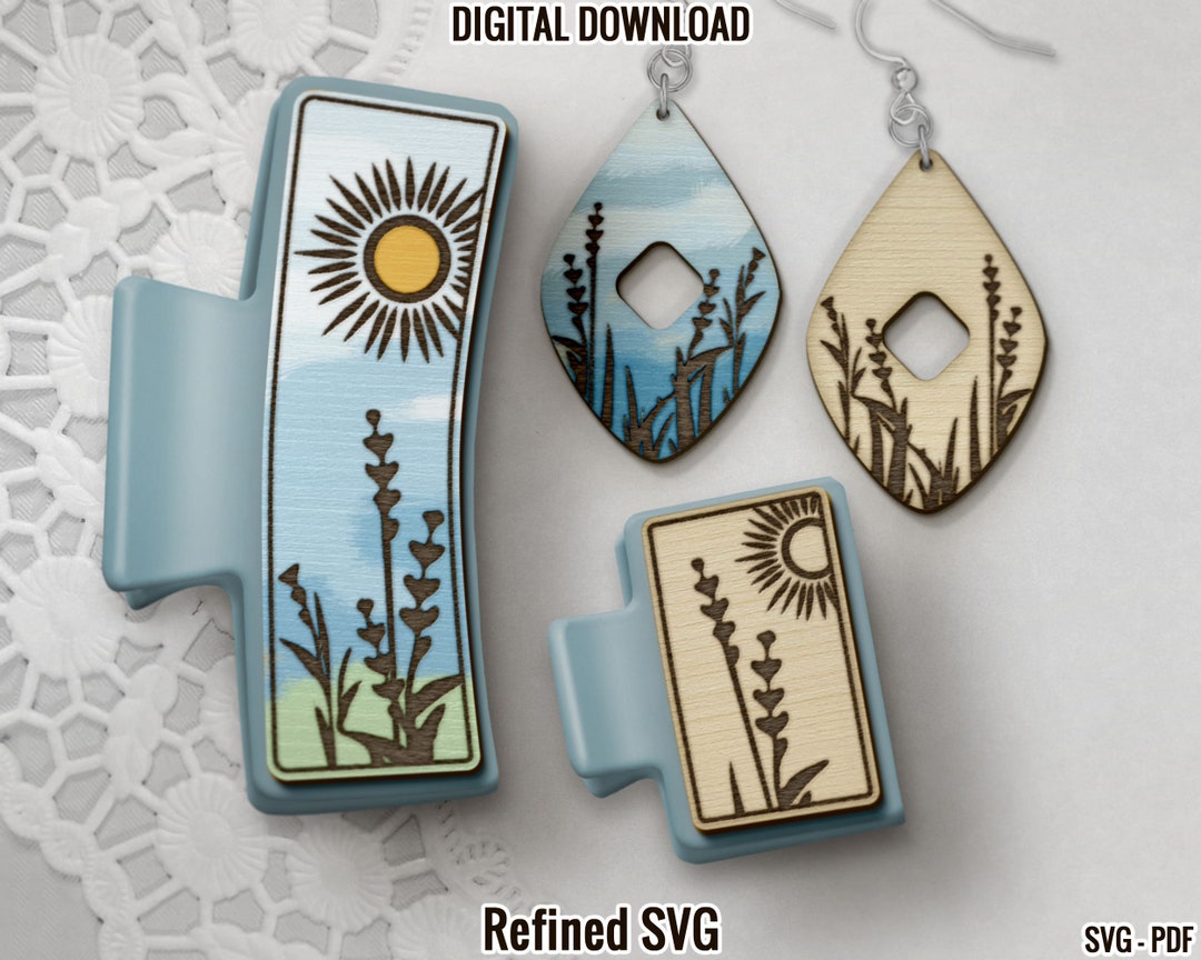 Reed Hair Clip & Earring SVG Laser File: Summer Claw Template (digital ...