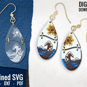 Wave Earrings SVG Bundle, 4 Pairs of Waves Earring Files, Ocean Laser ...