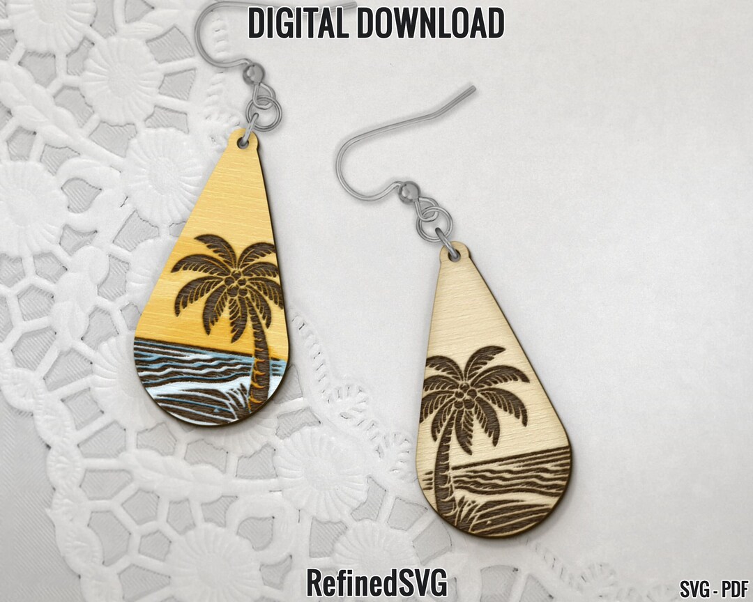 Palms and Beach Earring SVG Files, Laser Cut Tropical Jewelry Designs ...