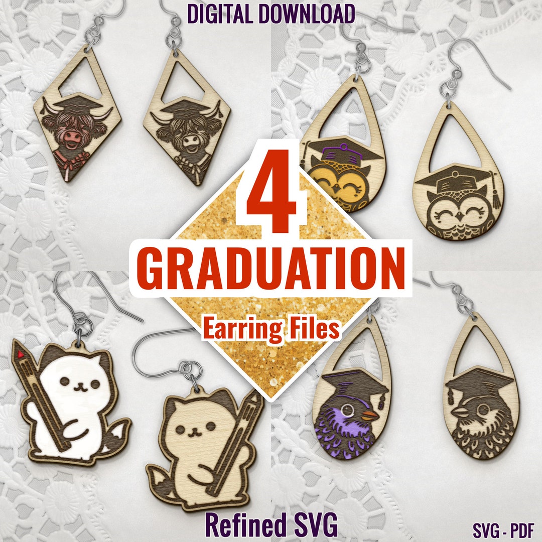 Graduation Earrings SVG, Grad Cap & Diploma Earring Cut Files SVG ...