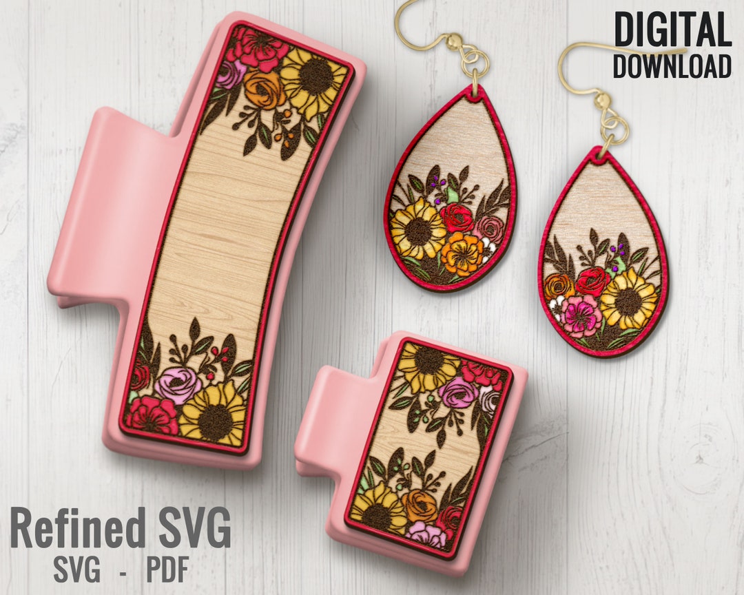 Floral Hair Clip & Earring SVG Laser Cut File Set (digital Download) - Etsy