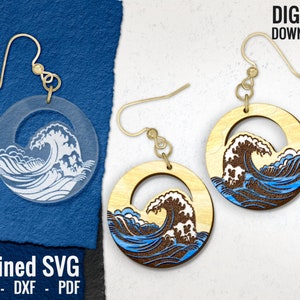 Wave Earrings SVG Bundle, 4 Pairs of Waves Earring Files, Ocean Laser ...