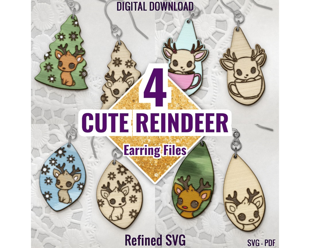 Reindeer Earring SVG Bundle, 4 Christmas Earring Files, Winter Earring ...