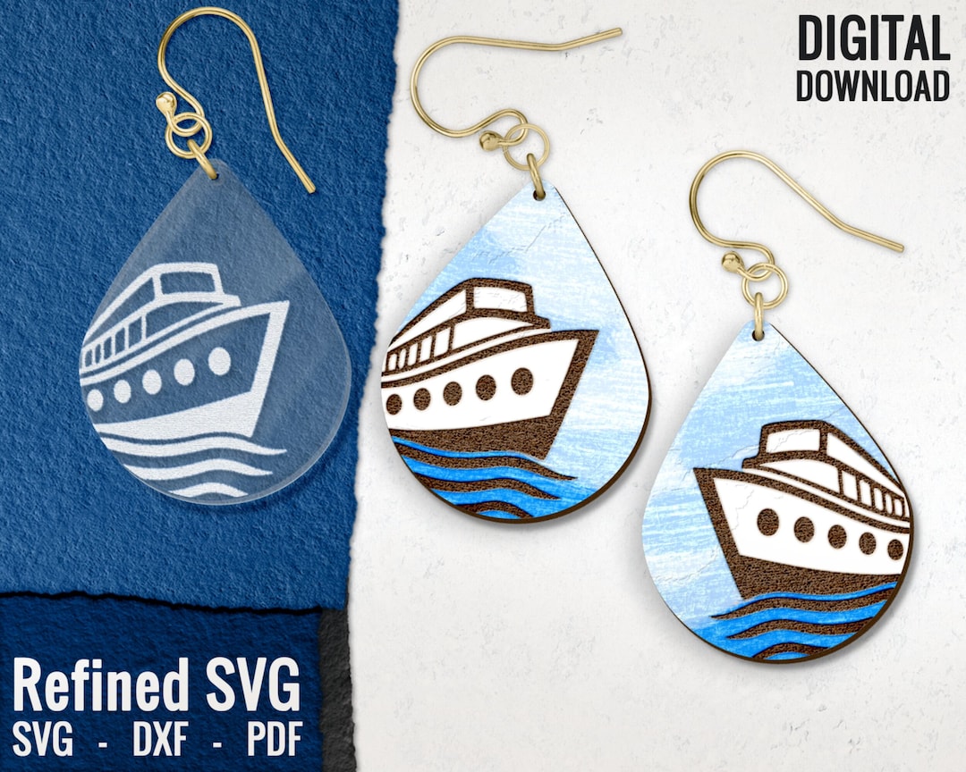 Ship Earring SVG, Boat Outdoors Laser Earring File, Ship Wood Earring ...