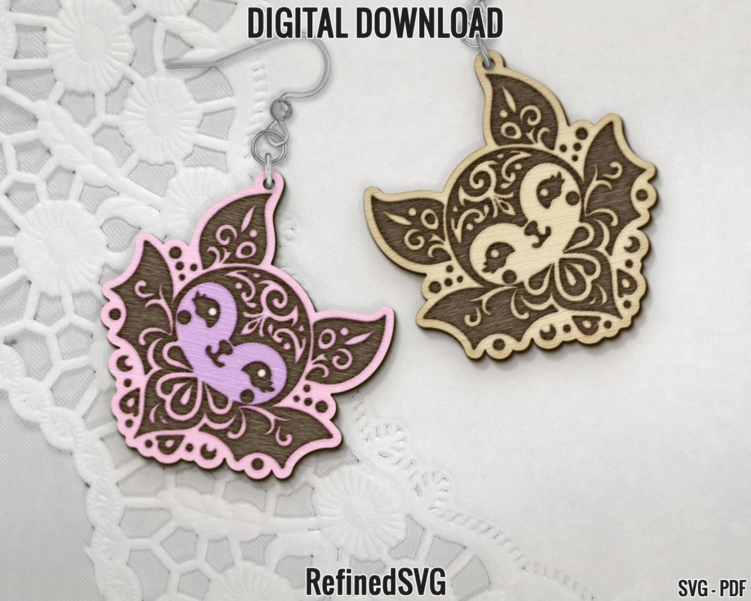 Bat Earring SVG Laser Cut File: Halloween Wood Earring (digital ...