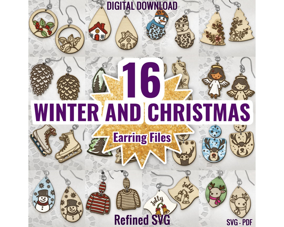 Winter and Christmas Earring SVG Bundle, 16 Christmas Earring Files ...