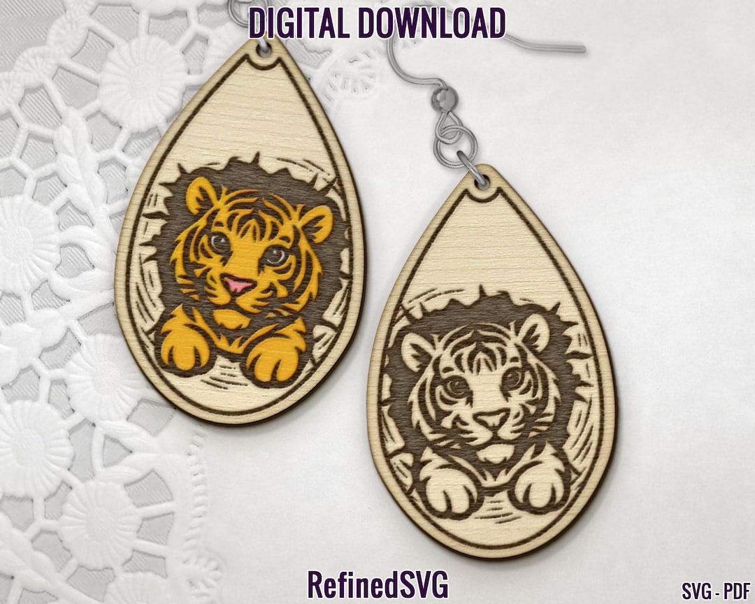 Tiger Earring SVG Laser Cut File: Animal Jewelry Design (digital ...