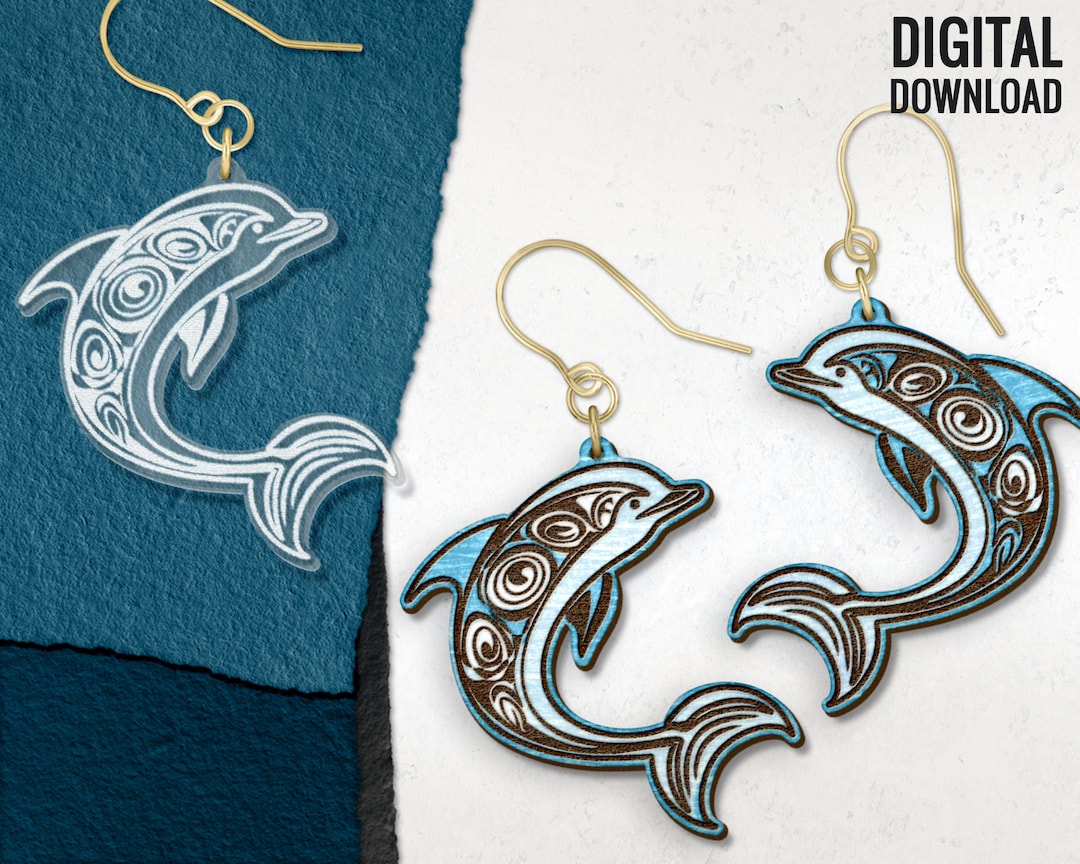 Dolphin Earring SVG, Jumping Dolphin Laser Engraved Cut File, Dolphin ...
