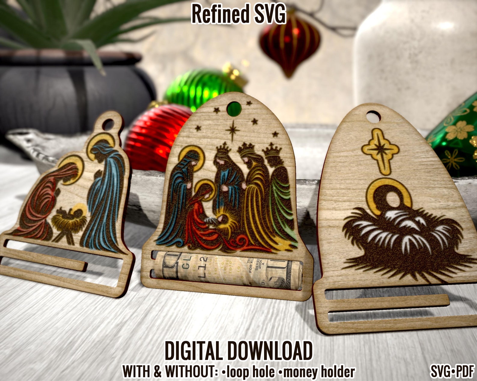 Nativity Money Holder SVG, 3 Christmas Money Clip SVG, Manger Cash ...