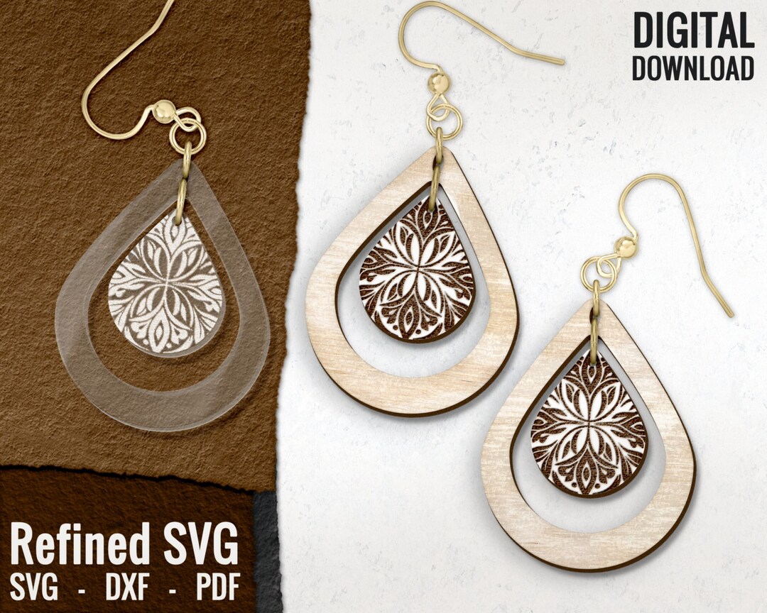 2 Part Mandala Earring SVG, Mandala Laser Earring File, Mandala Wood ...