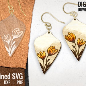 Flower Earring SVG, Floral Wood Earring SVG, Blossom Earring Laser Cut ...