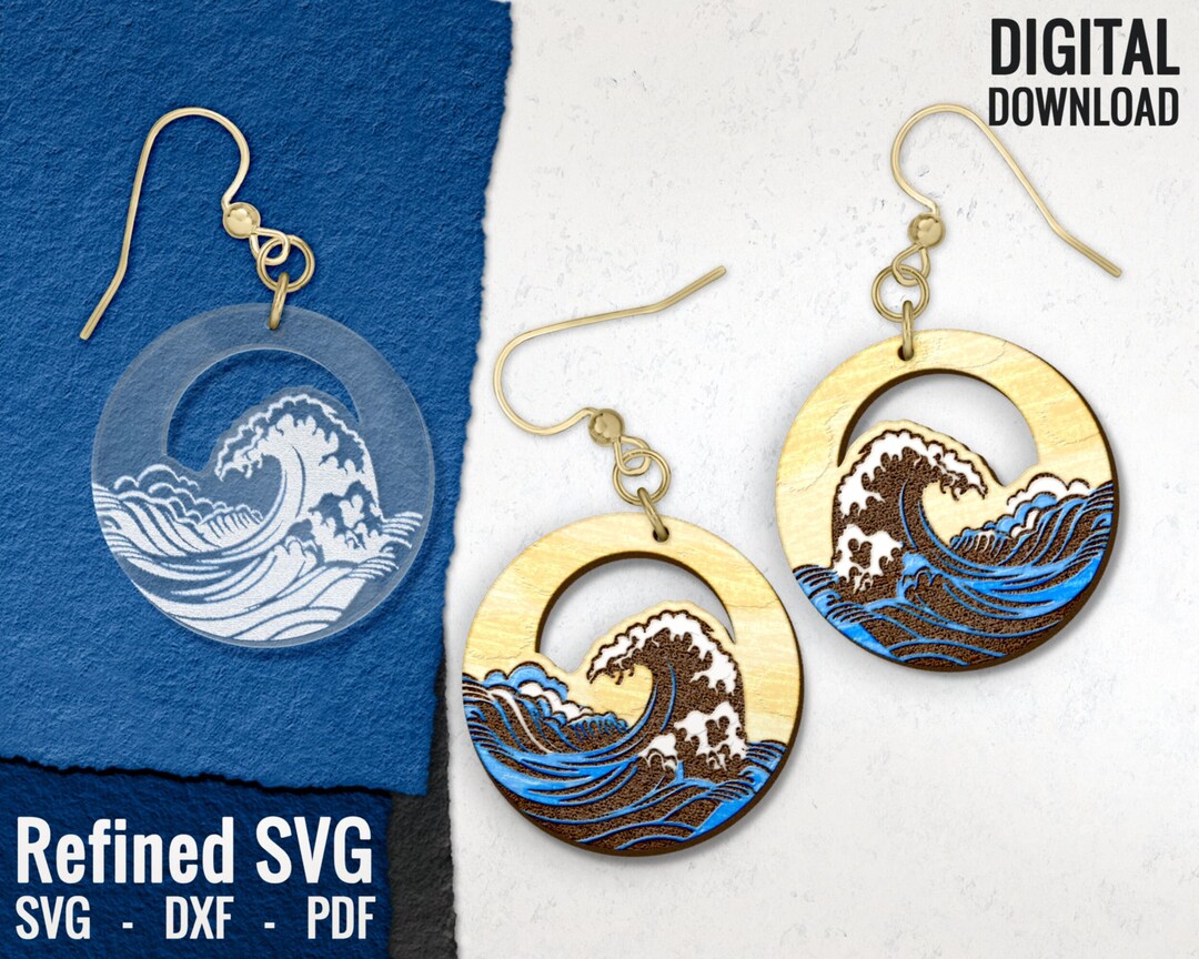Waves Earring SVG File, Ocean Wood Earring SVG, Wave Earring Cut Files ...