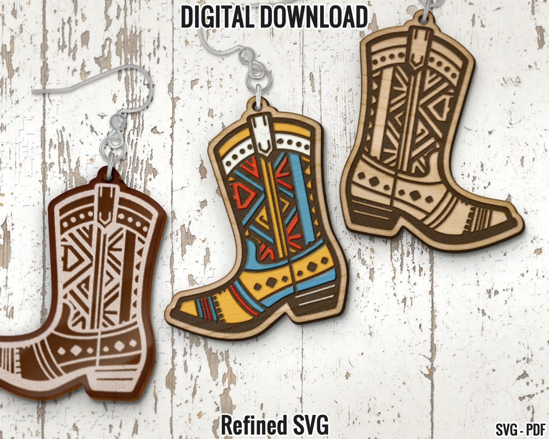 Cowboy Boots Earring SVG, Southwestern Earring Laser Cut File, Western ...