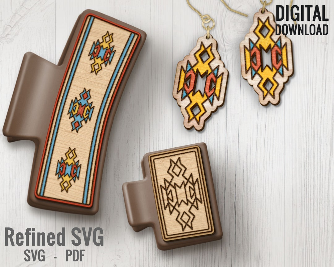 Aztec Hair Clip & Earring SVG Laser Cut File Set (digital Download) - Etsy