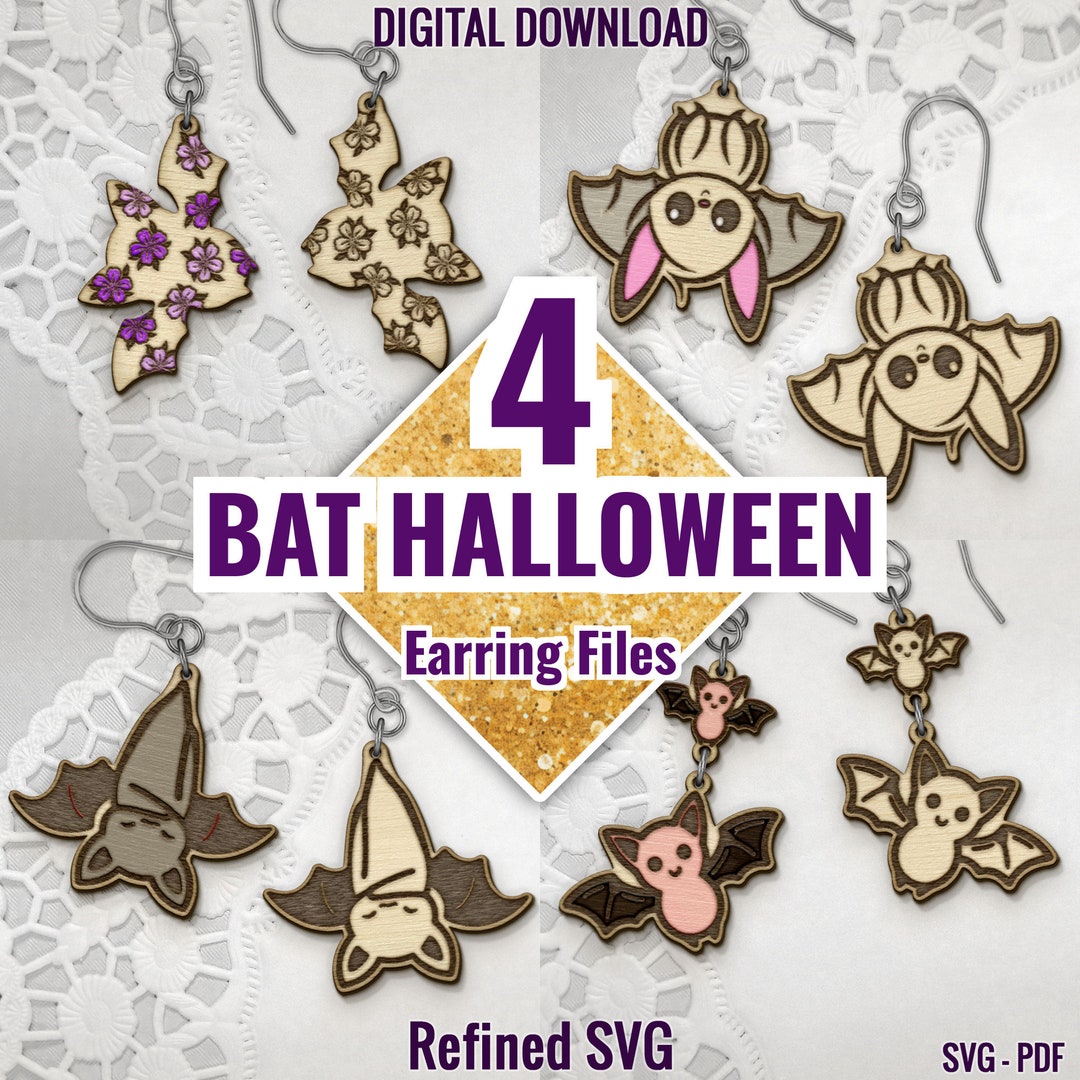 Bat Earrings SVG Bundle: Halloween Laser Cut Files (PDF, SVG) - Etsy