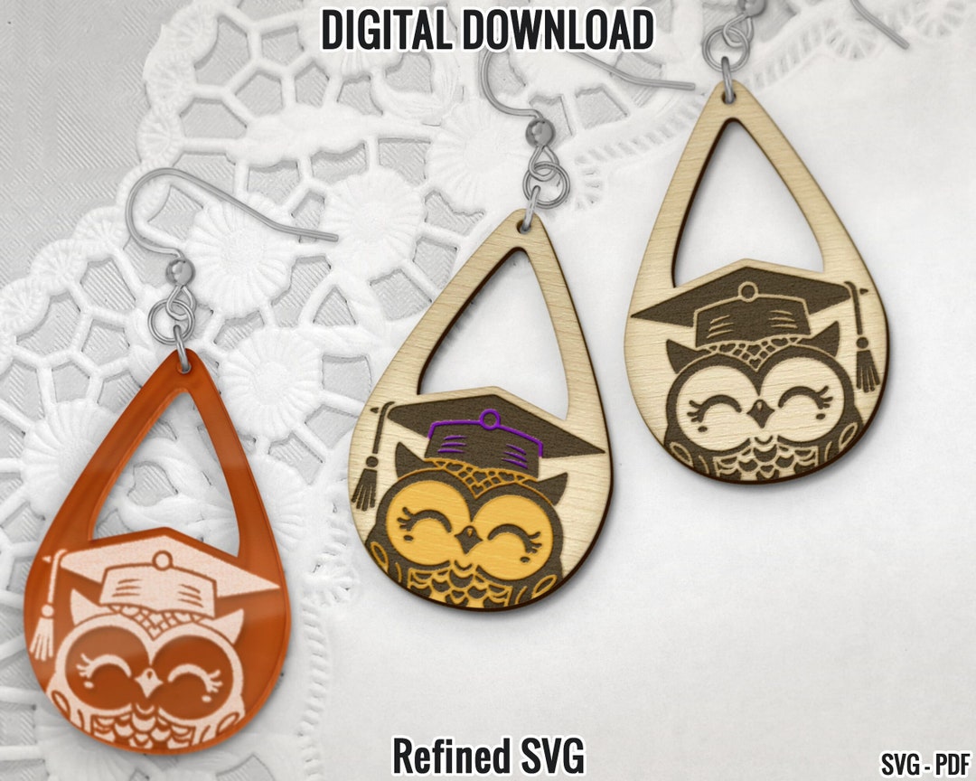 Graduation Owl Earrings SVG, Owl Grad Cap & Diploma Earring Cut Files ...