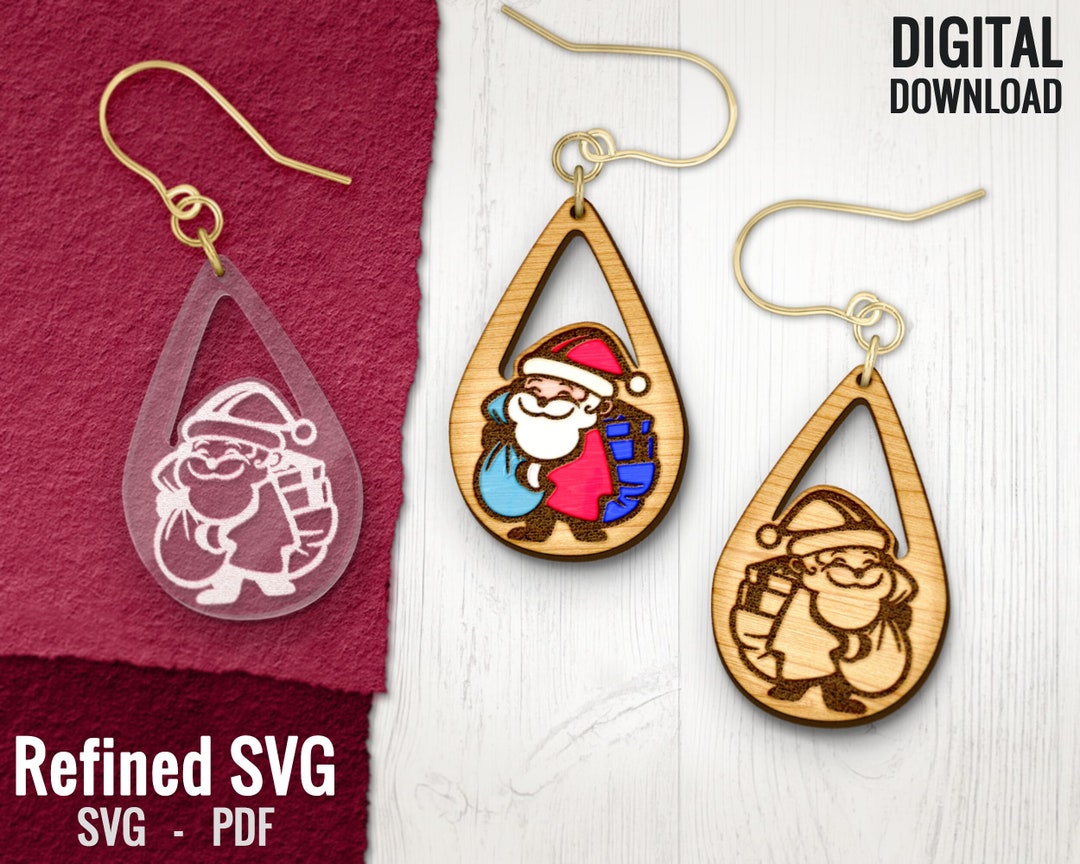 Santa Claus Christmas Earring SVG, Santa Wood Earring SVG, Christmas ...