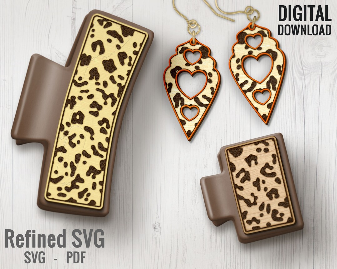 Leopard Print Hair Clips SVG Matching Earring File Set, Leopard Print ...