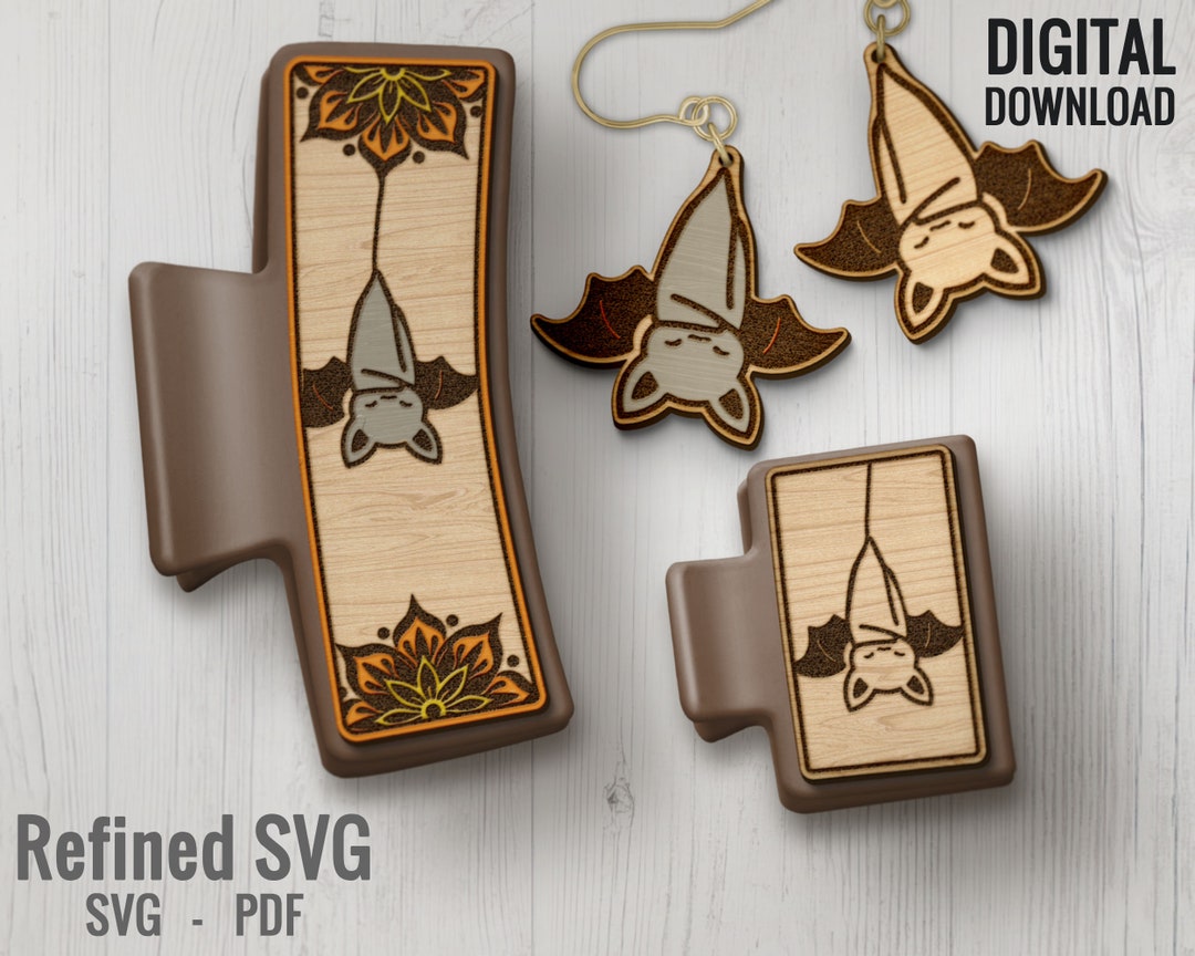 Bat Hanging Hair Clips SVG Matching Earring File Set, Bat Claw Clip SVG ...