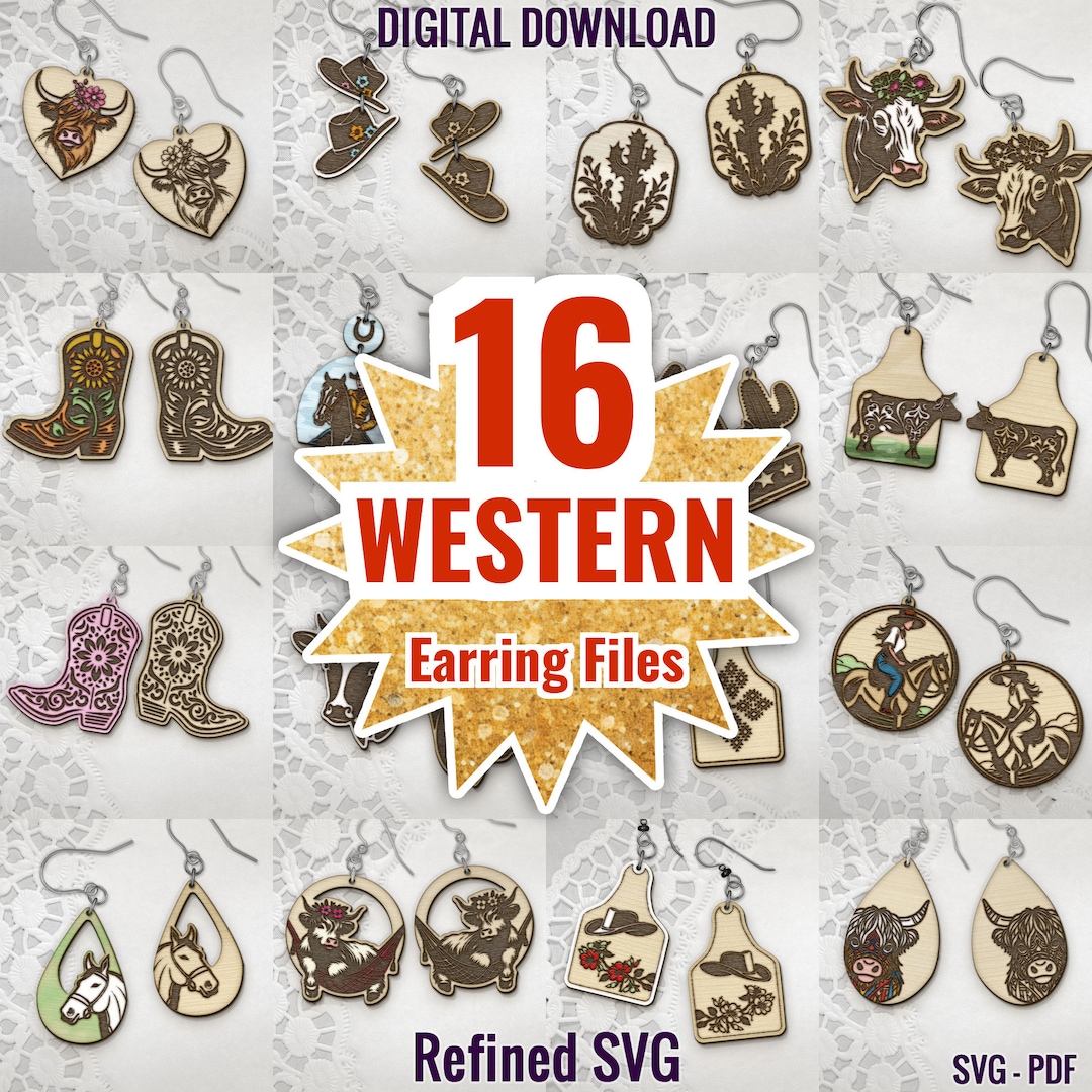 Western Earring SVG Bundle: Cowboy Boots, Cactus, Cow, Riding, Horse ...