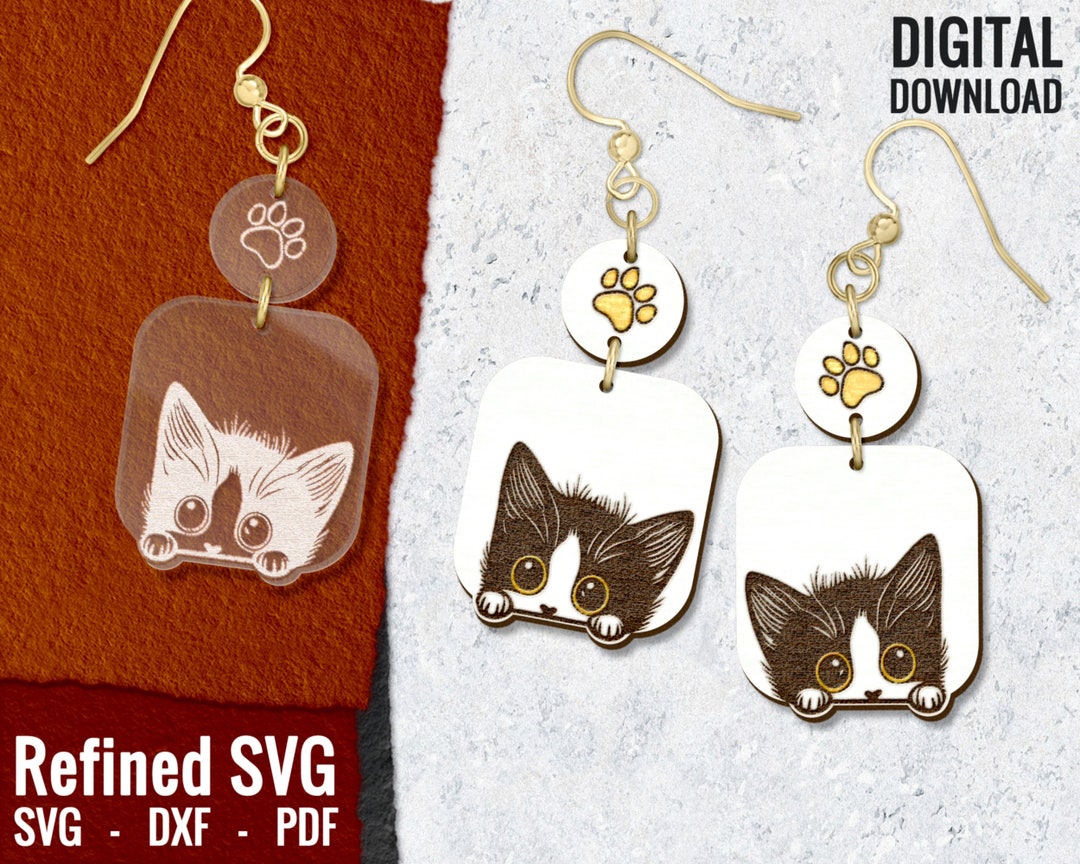 Cute Cat Earring SVG, Cat Laser Earring File, Feline Wood Earring SVG ...
