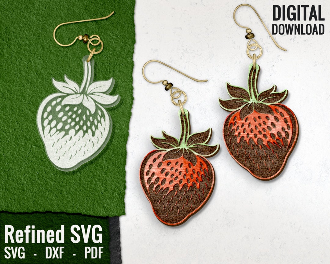 Strawberry Earring SVG, Berry Laser Earring File, Fruit Wood Earring ...