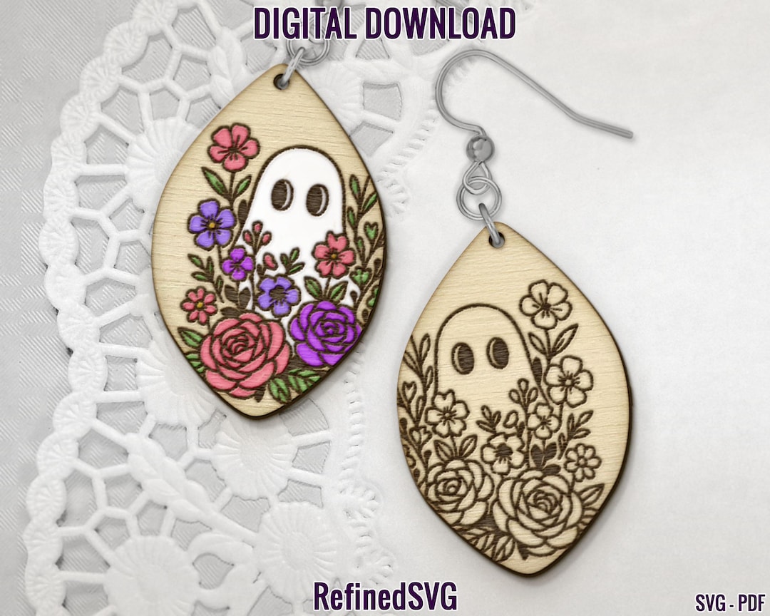 Ghost Earring SVG Laser Cut File: Halloween Dangle Earrings (PDF ...