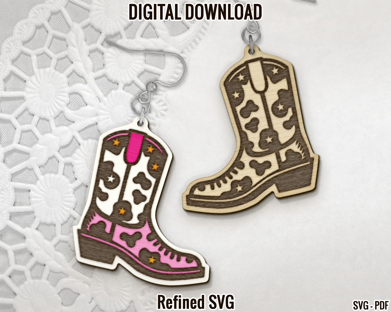 Cowboy Boots Earrings SVG Bundle: Western Laser Cut Files (PDF, SVG) - Etsy