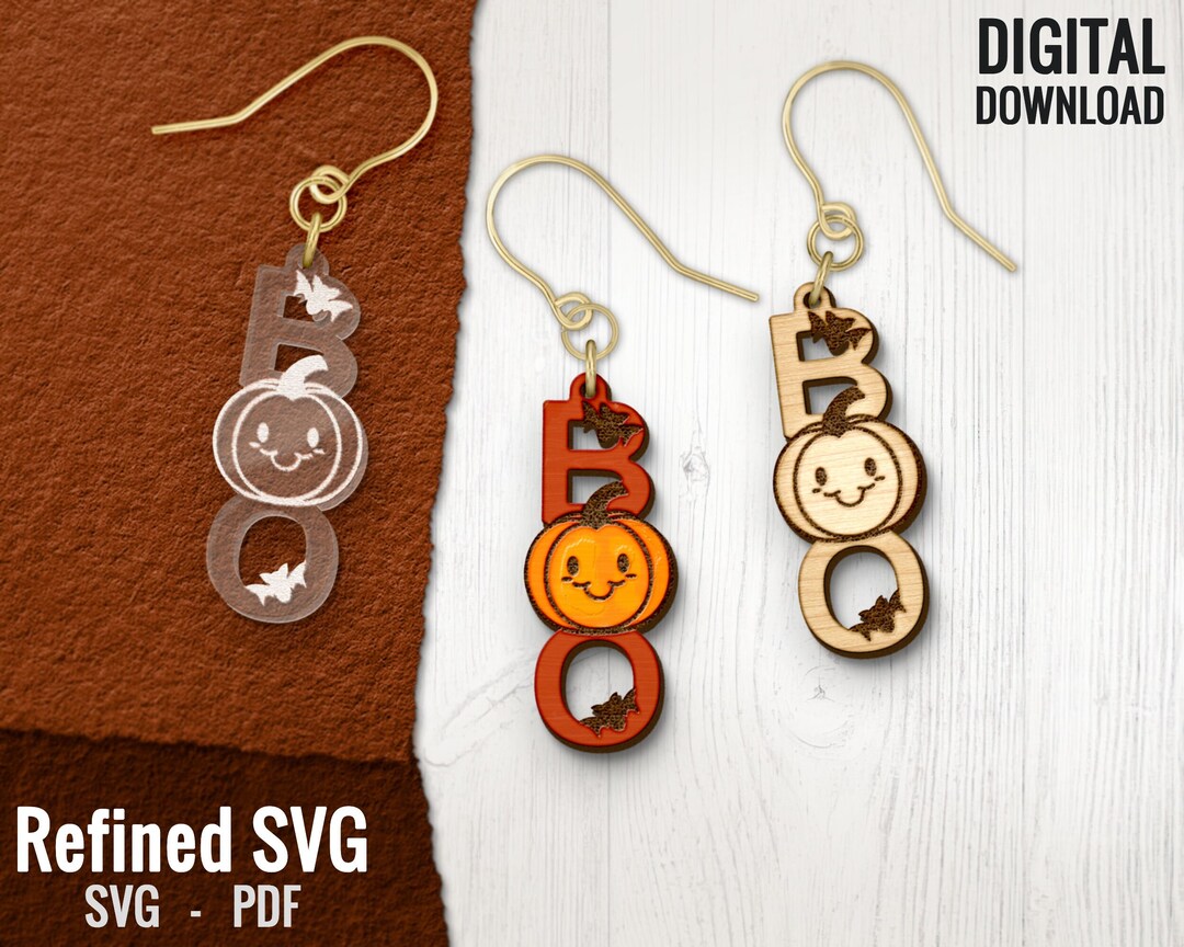 Pumpkin Boo Earrings SVG, Pumpkin Laser Earring File, Halloween Wood ...